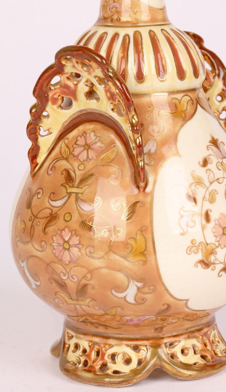 Zsolnay Hungarian Islamic Influence Floral Painted Porcelain Vase For ...
