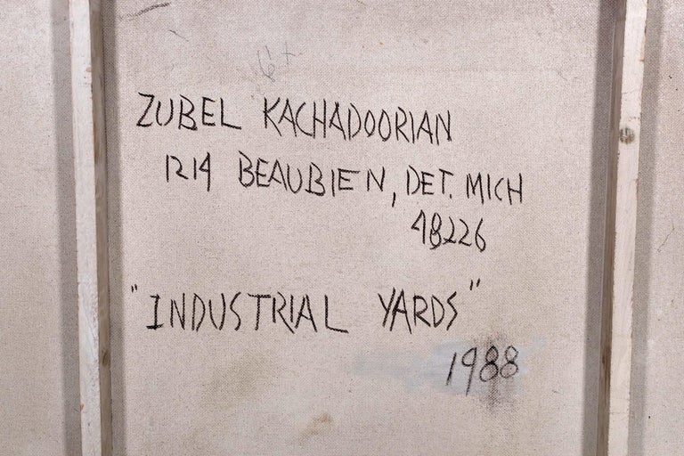 Zubel Kachadoorian Industrial Yards 1988 Signed Acrylic Painting on ...