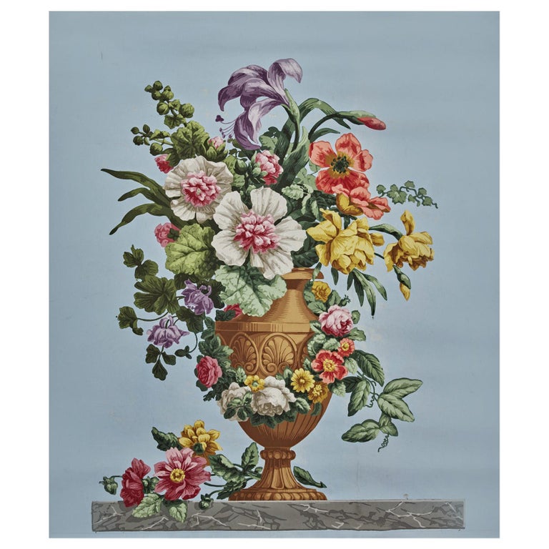Zuber 'Vase #2519' in Blue, Antique Wall Hanging For Sale at 1stDibs