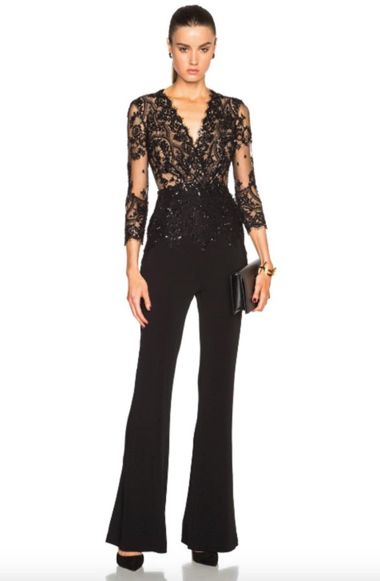 Zuhair Murad Black Lace Embellished Jumpsuit For Sale at 1stDibs