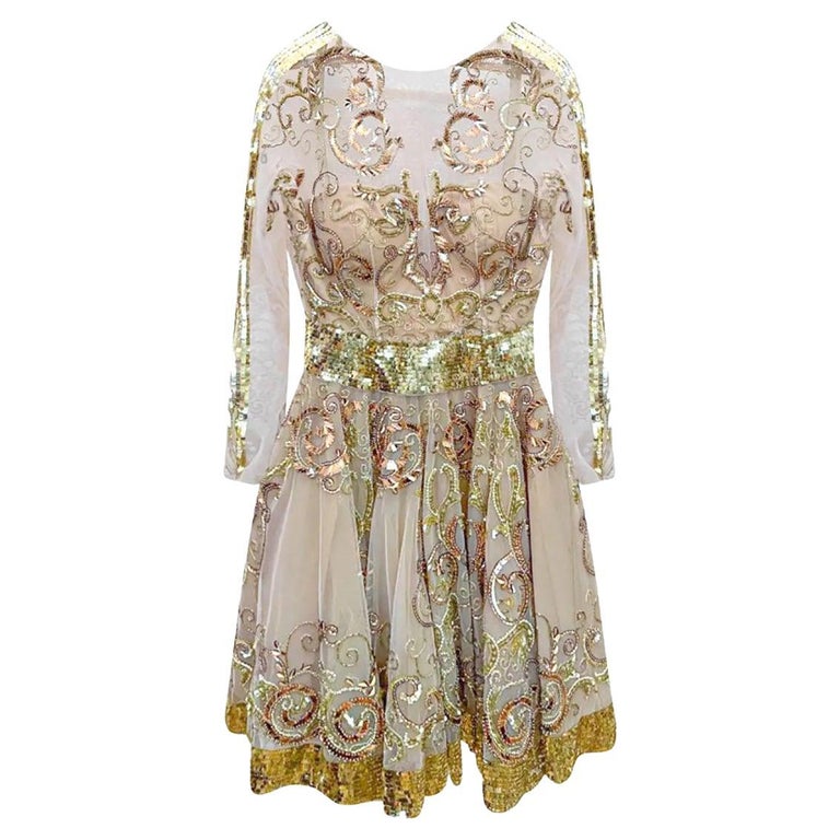 ZUHAIR MURAD GOLD EMBROIDERED SHEER DRESS Sz It 42 For Sale at 1stDibs