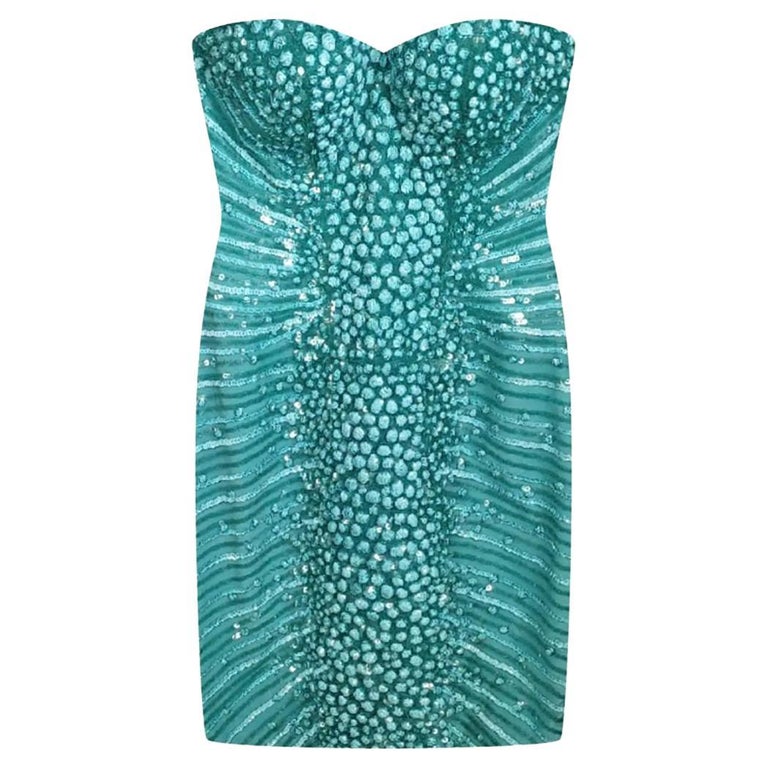 ZUHAIR MURAD TURQUOISE SEQUINED CORSET MINI DRESS Sz IT 38 For Sale at ...