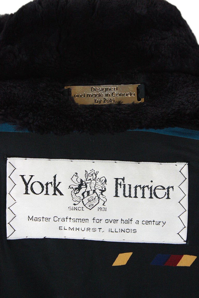 Zuki Black with Multicolor Line Pattern Sheared Beaver Fur Coat at 1stDibs