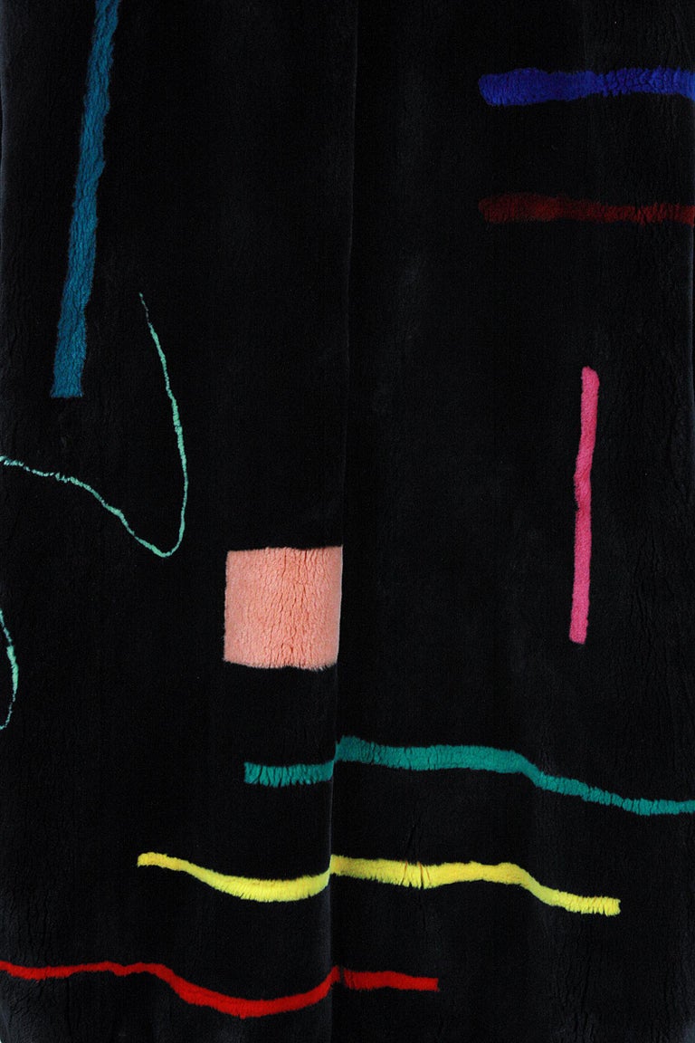 Zuki Black with Multicolor Line Pattern Sheared Beaver Fur Coat at 1stDibs