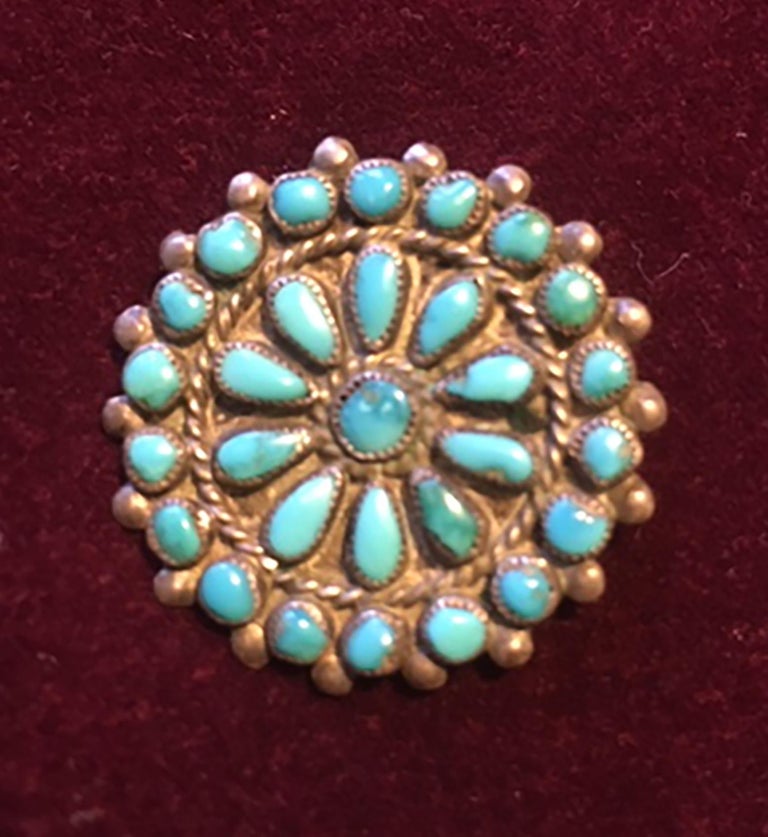 Zuni Navajo Silver and Turquoise Brooch For Sale at 1stDibs