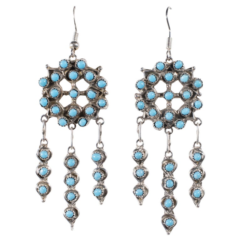 Zuni Sleeping Beauty Turquoise and Sterling Earrings For Sale at 1stDibs