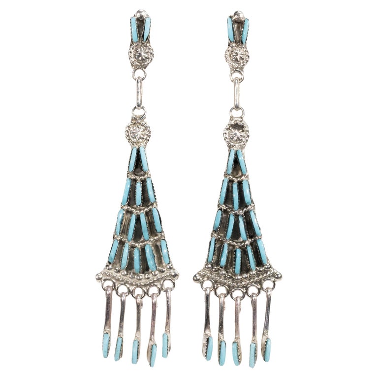 Zuni Sleeping Beauty Turquoise and Sterling Earrings For Sale at 1stDibs