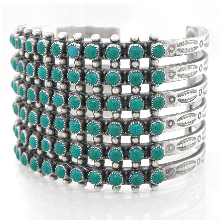 Zuni Turquoise and Sterling Cuff at 1stDibs