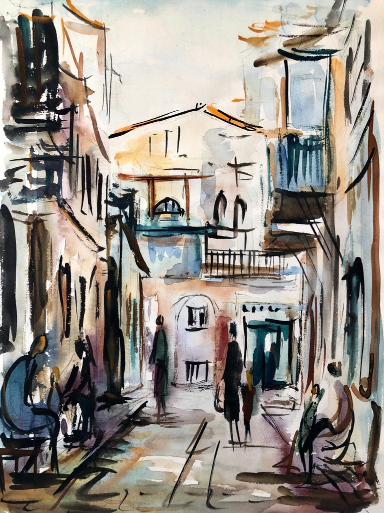 Zvi Raphaeli - Israeli Judaica Jerusalem Street Watercolour Painting ...