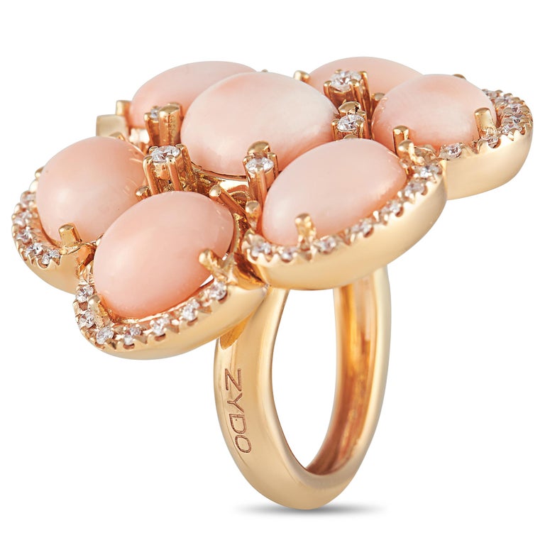 Zydo 18K Rose Gold 0.46 ct Diamond and Coral Ring For Sale at 1stDibs