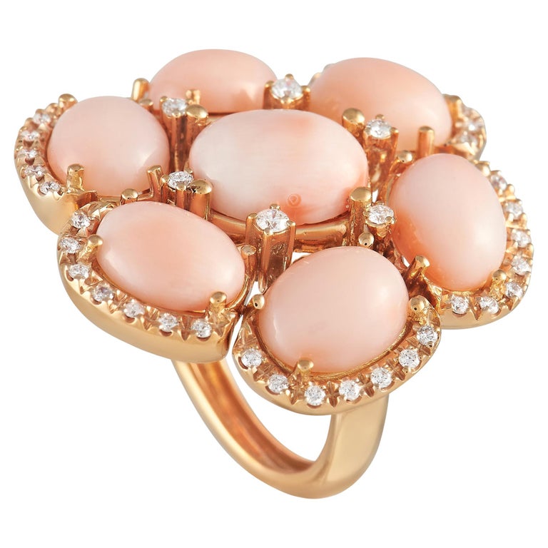Zydo 18K Rose Gold 0.46 ct Diamond and Coral Ring For Sale at 1stDibs
