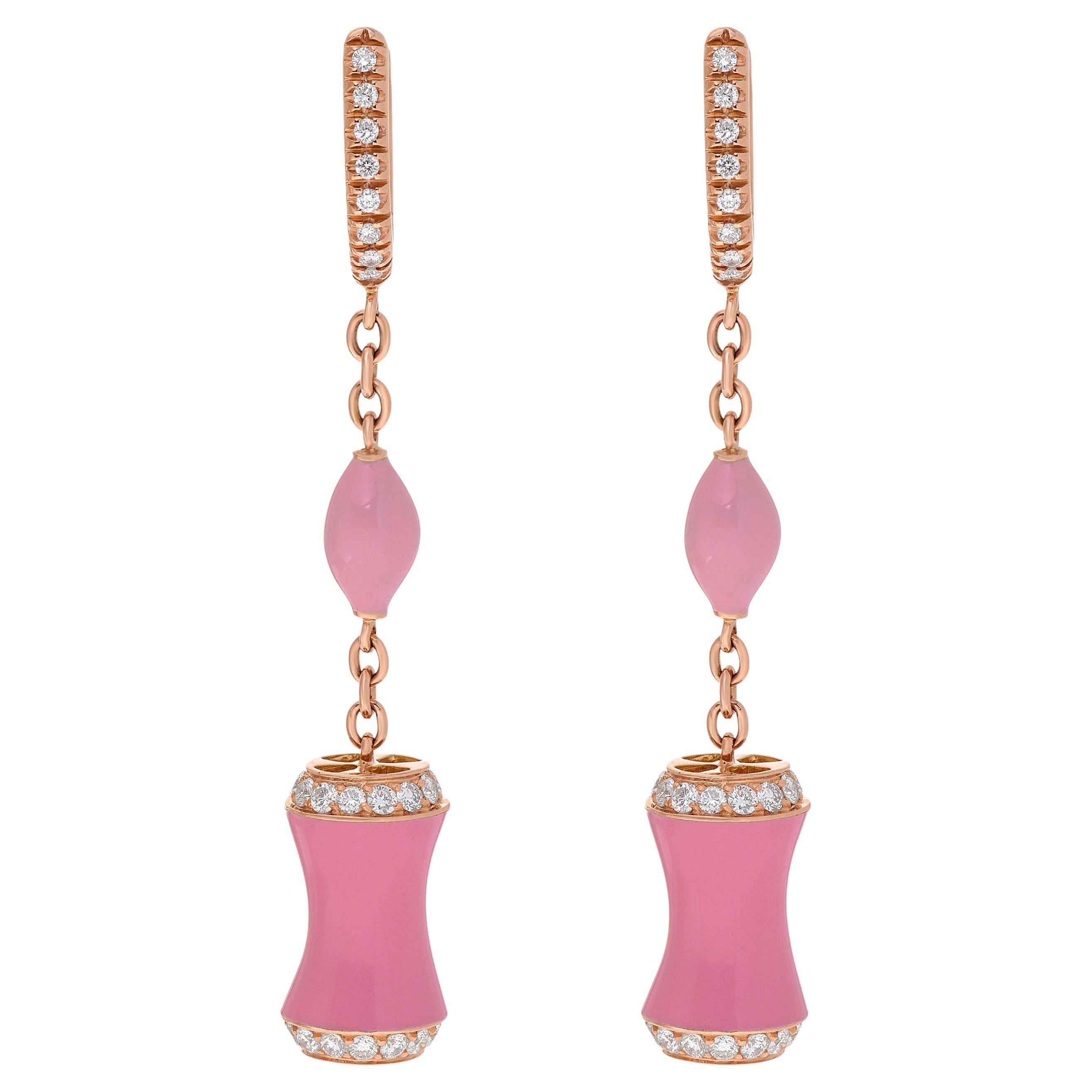Moonstone Diamond 18k Rose Gold Drop Earrings For Sale at 1stDibs