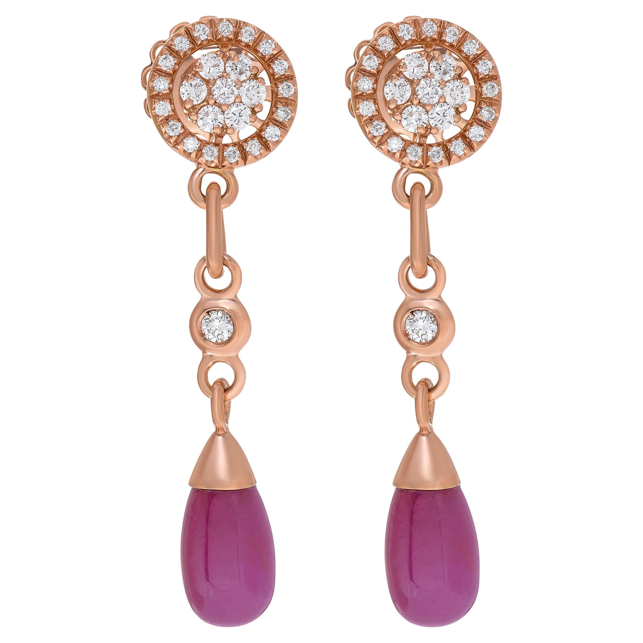 Julius Cohen Rose Cut Ruby Gold Drop Earrings at 1stDibs