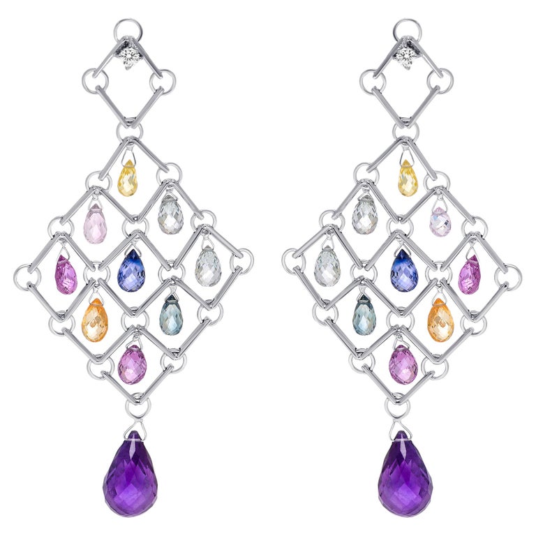 Zydo 18k White Gold, Cabochon Sapphires and Diamond Chandelier Earrings ...