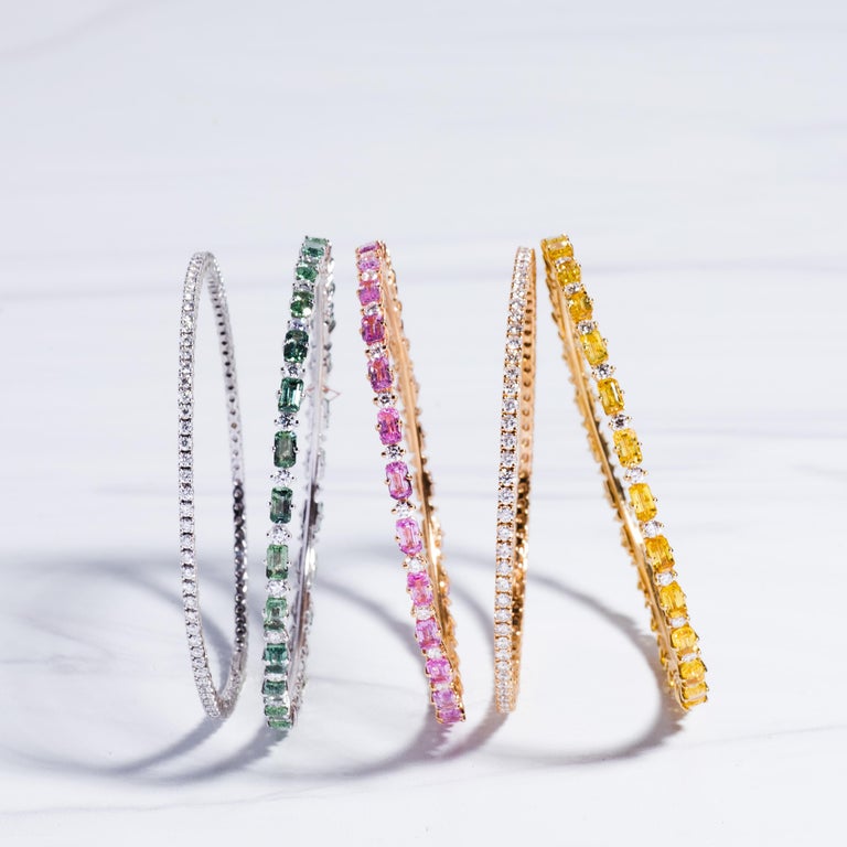 Zydo 18k Yellow Gold, Sapphire and Diamond Bangle Bracelet For Sale at ...