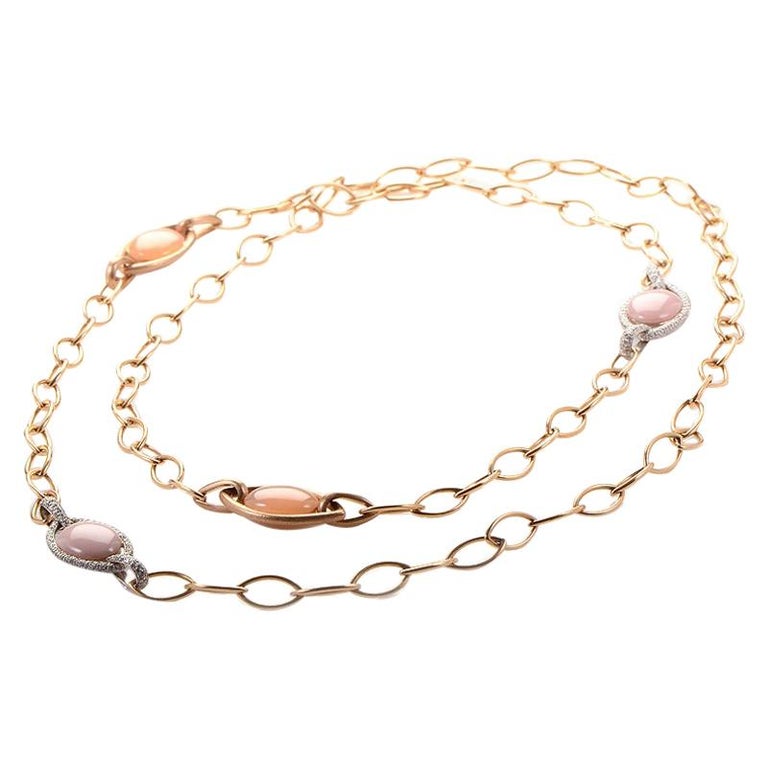 Zydo Quartz Moonstone Diamond and Pink Quartz 18 Karat Rose Gold Chain ...