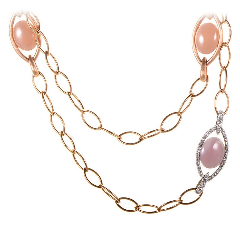 Zydo Quartz Moonstone Diamond and Pink Quartz 18 Karat Rose Gold Chain ...