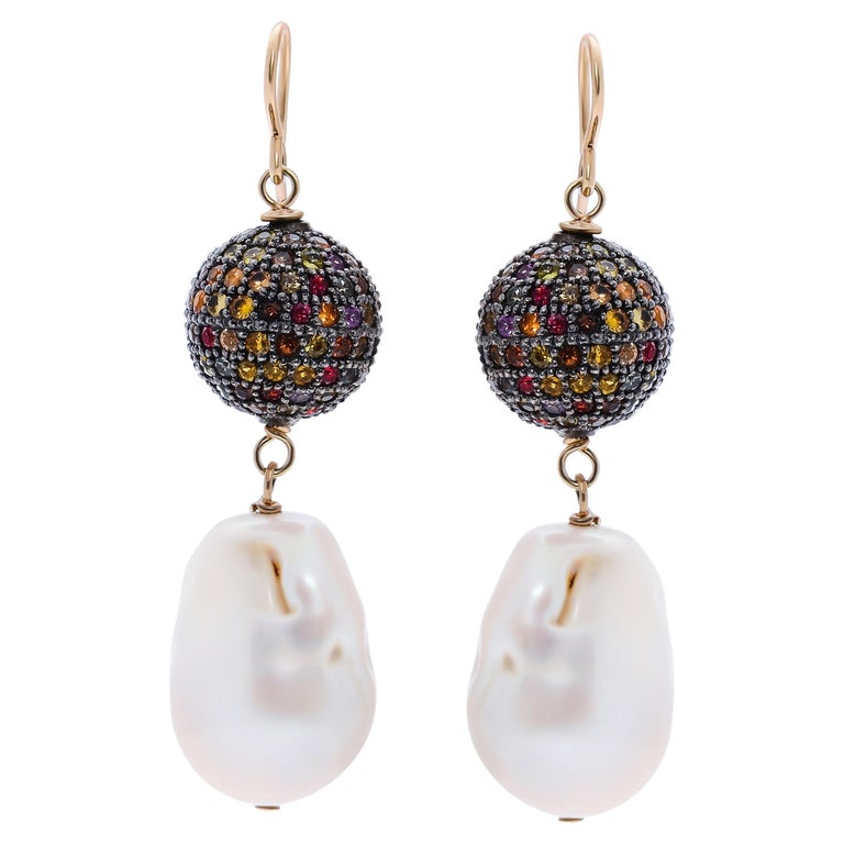 Zydo Sterling Silver, Sapphire and Pearl Drop Earrings For Sale at 1stDibs