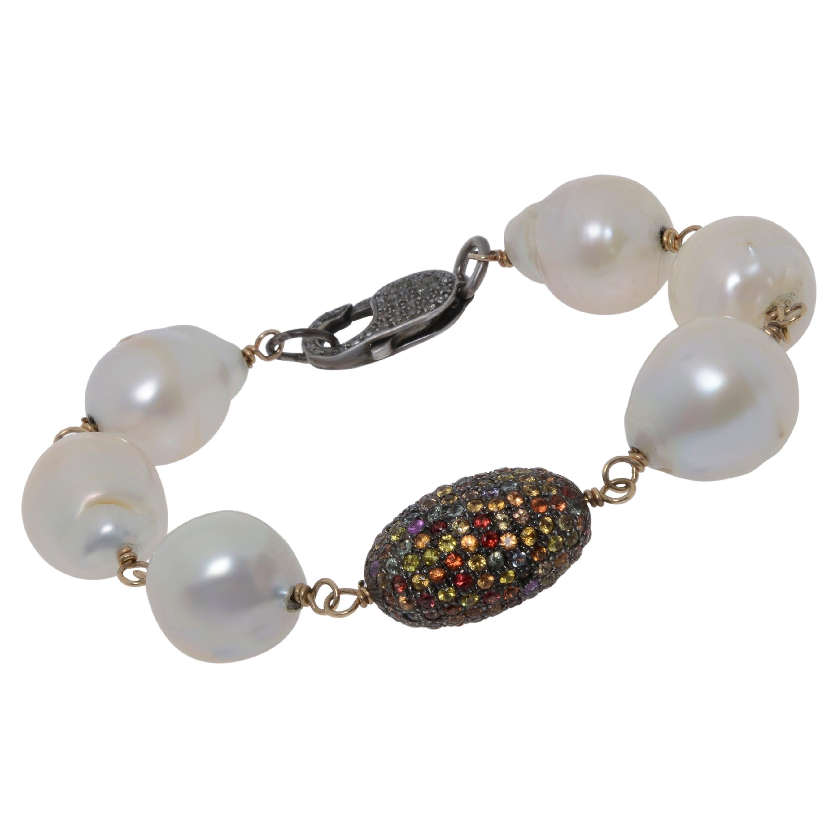 Zydo Sterling Silver, Sapphire, Diamond and Pearl Statement Bracelet ...